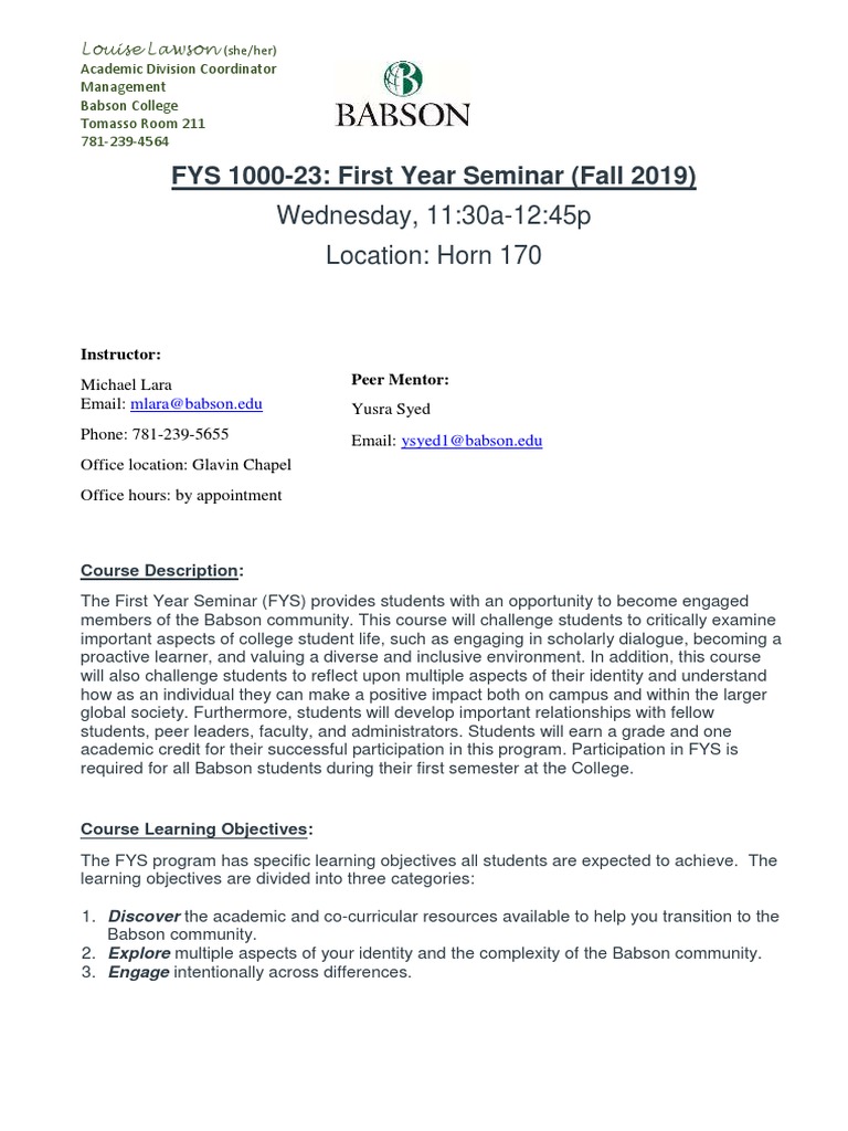 FYS 1000 First Year Seminar | PDF