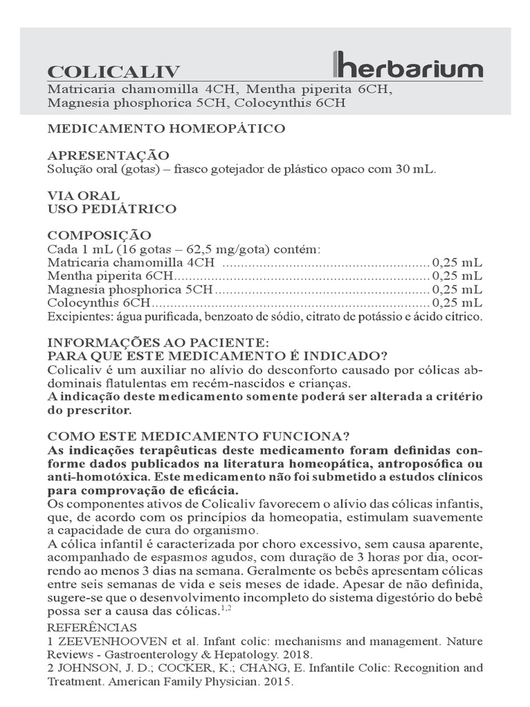Bula Colicaliv | PDF | Farmacêutico | Remédio