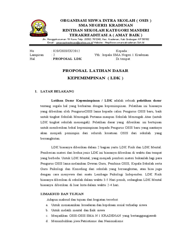 Contohproposal - Id - Contoh Proposal LDKS Singkat | PDF | Karier & Perkembangan