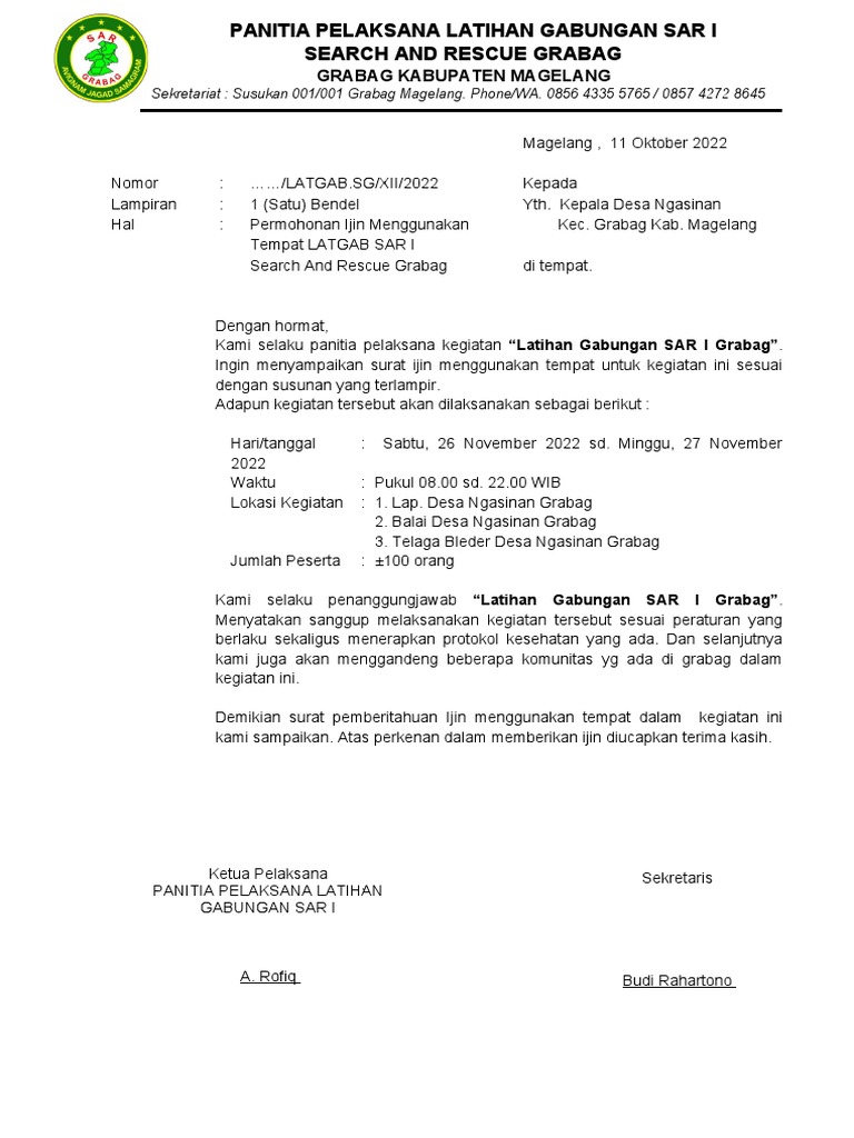Surat Permohonan Ijin Tempat | PDF