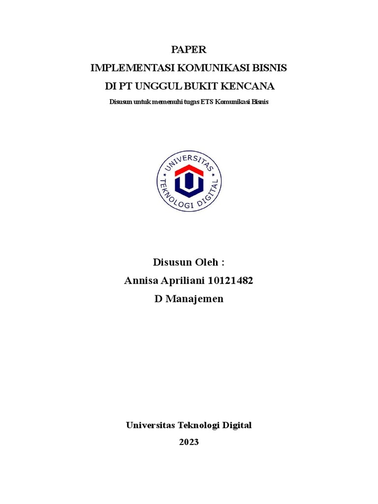Paper Implementasi Komunikasi Bisnis Di PT Unggul Bukit Kencana | PDF ...