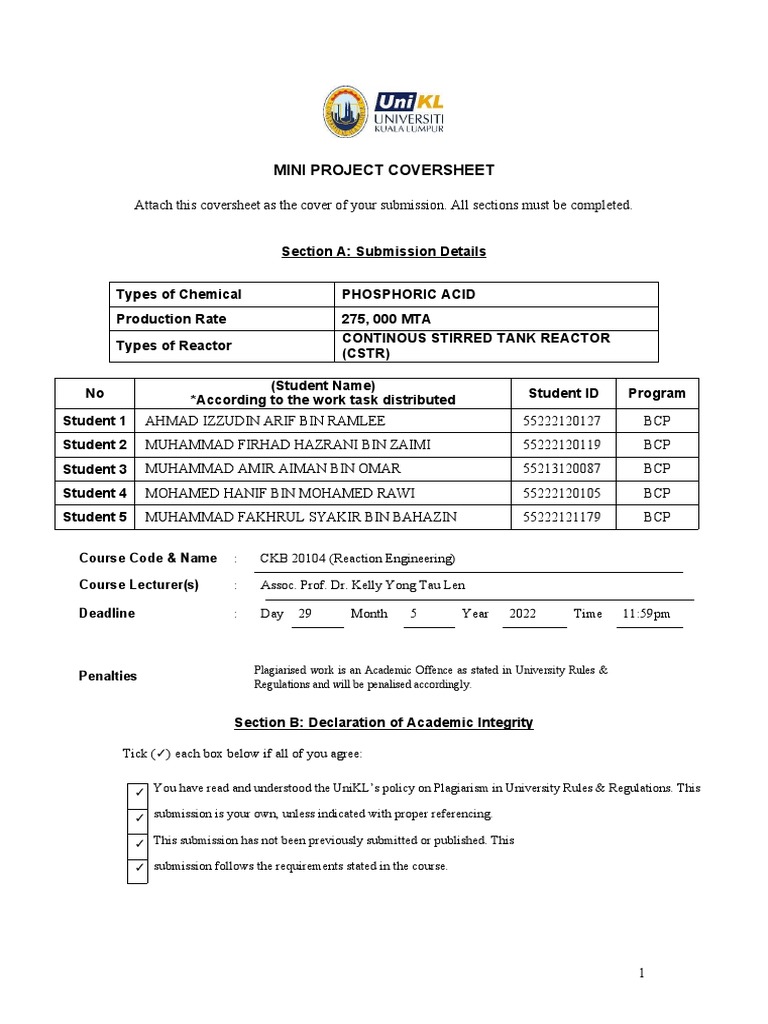 CSTR | PDF | Stoichiometry | Phosphate