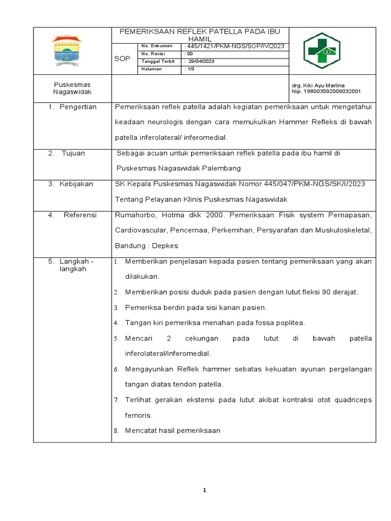 Sop Pemeriksaan Reflek Patella | PDF