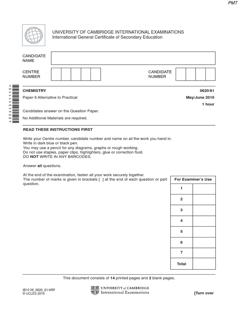 June 2010 (v1) QP - Paper 6 CIE Chemistry IGCSE | PDF | Sodium ...