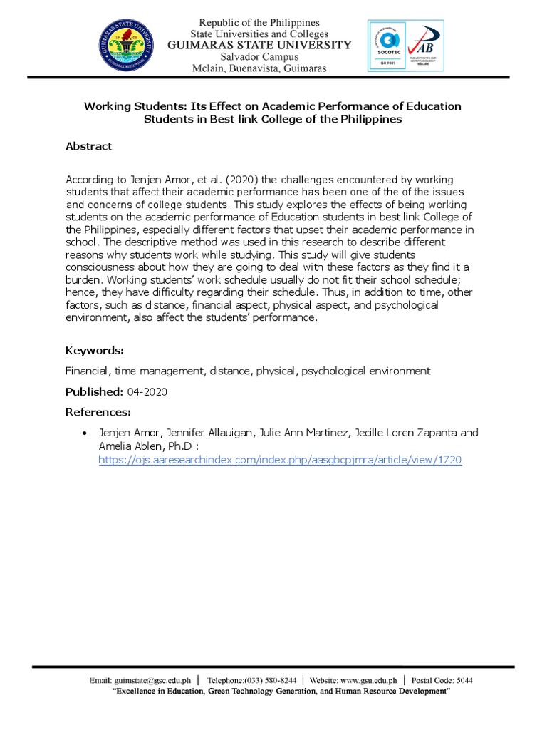 Effect of Working While Studying (Research) | PDF | Employment ...