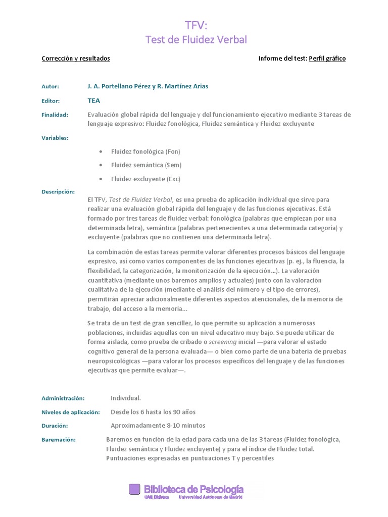 Test de Fluidez Verbal: Evaluación Rápida | PDF | Funciones ejecutivas ...