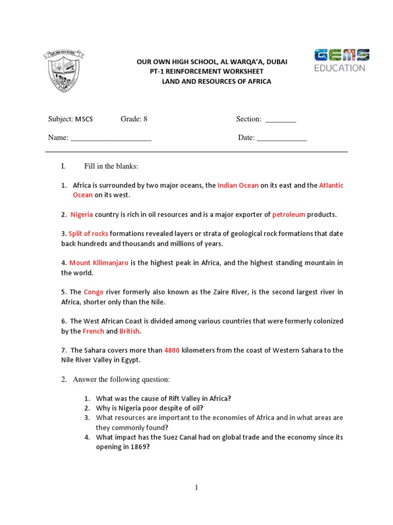 PT-1 MSCS Reinforcement Answer Key Grade 8 2023 | PDF