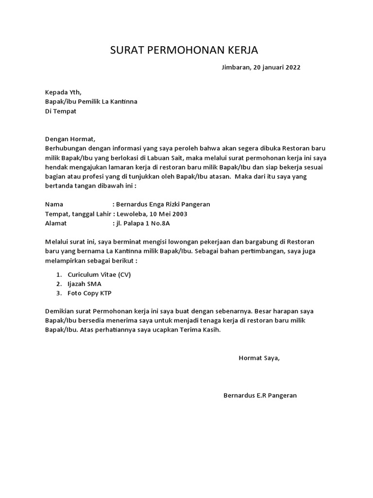 Surat Permohonan Kerja | PDF