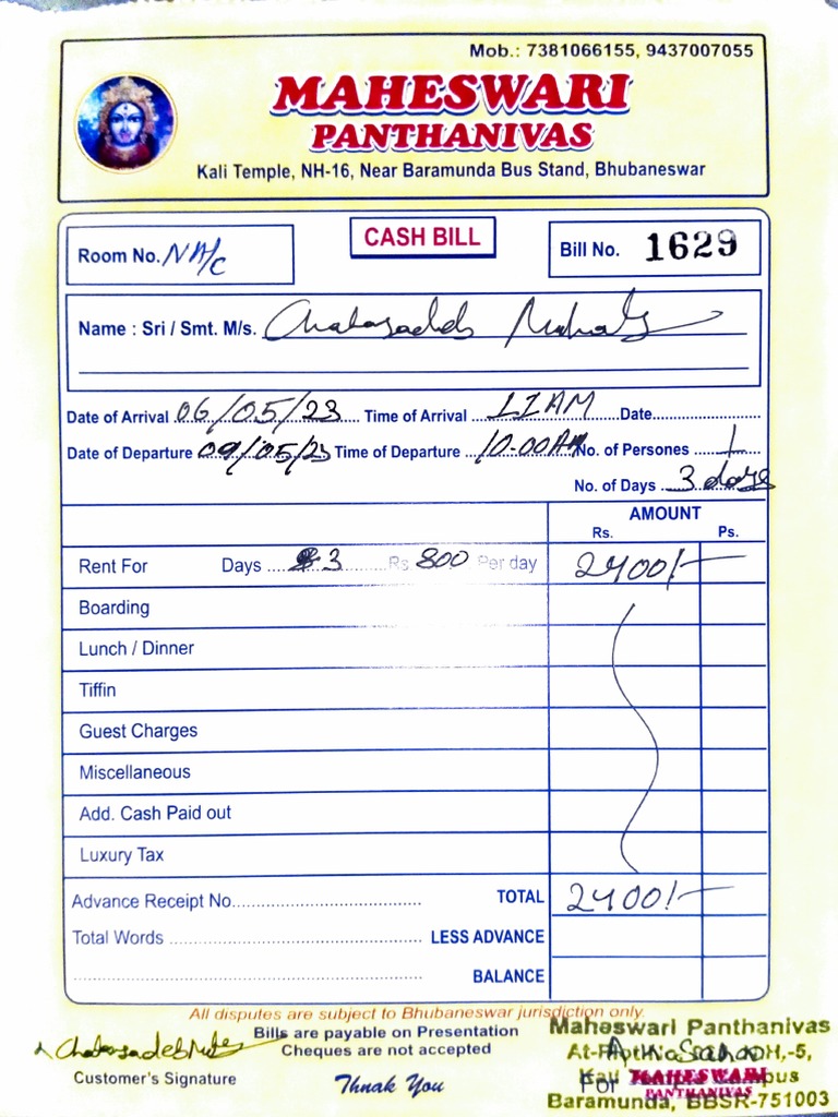 Bbsr hotel bills (1) | PDF