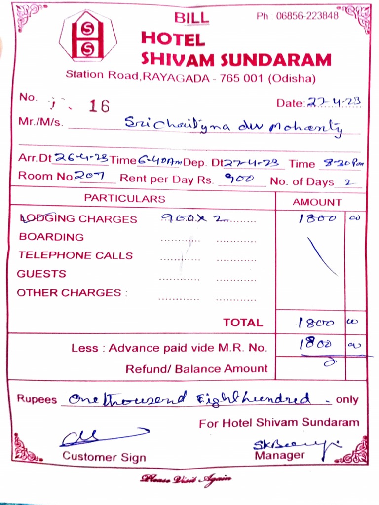 Raygala Hotel Bills | PDF