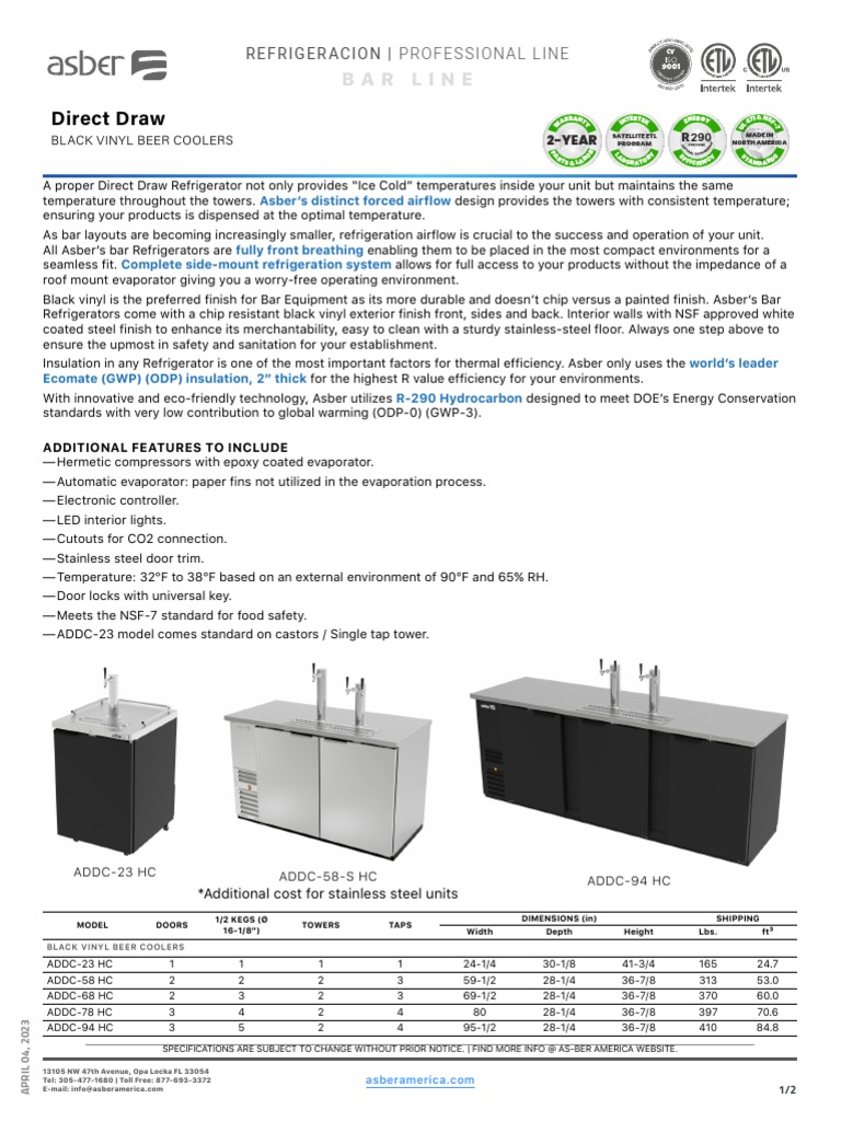 Asber Commercial Beer Coolers Overview | PDF | Refrigerator ...