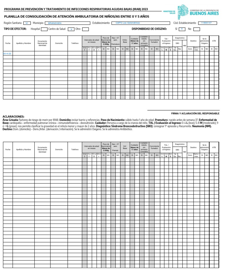 Planilla IRAB 2023 para Niños | PDF | Neumonía | Cuidado de la salud
