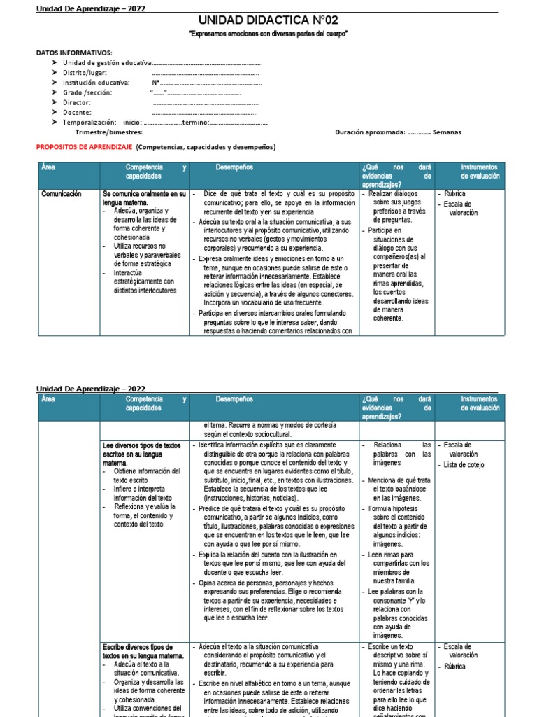 Unidad Didáctica - 1° | PDF
