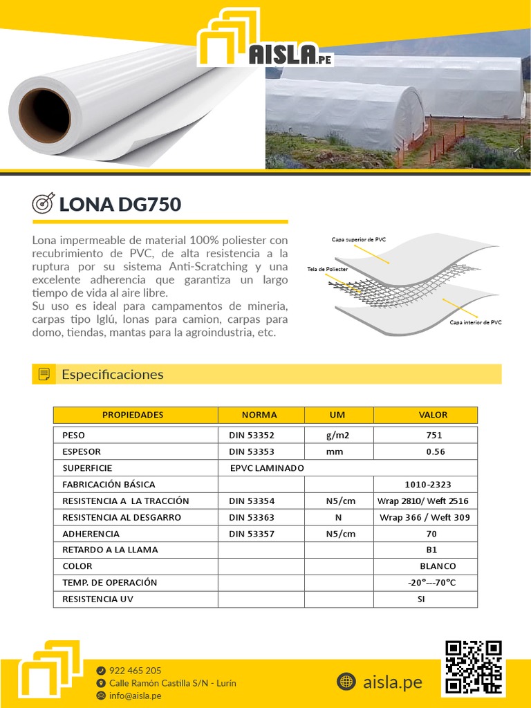 Ficha Tecnica Lona DG750 - AISLA | PDF