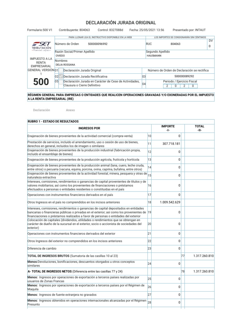 Ver Declaración - MARANGATU | PDF | Impuesto sobre la renta | Dinero