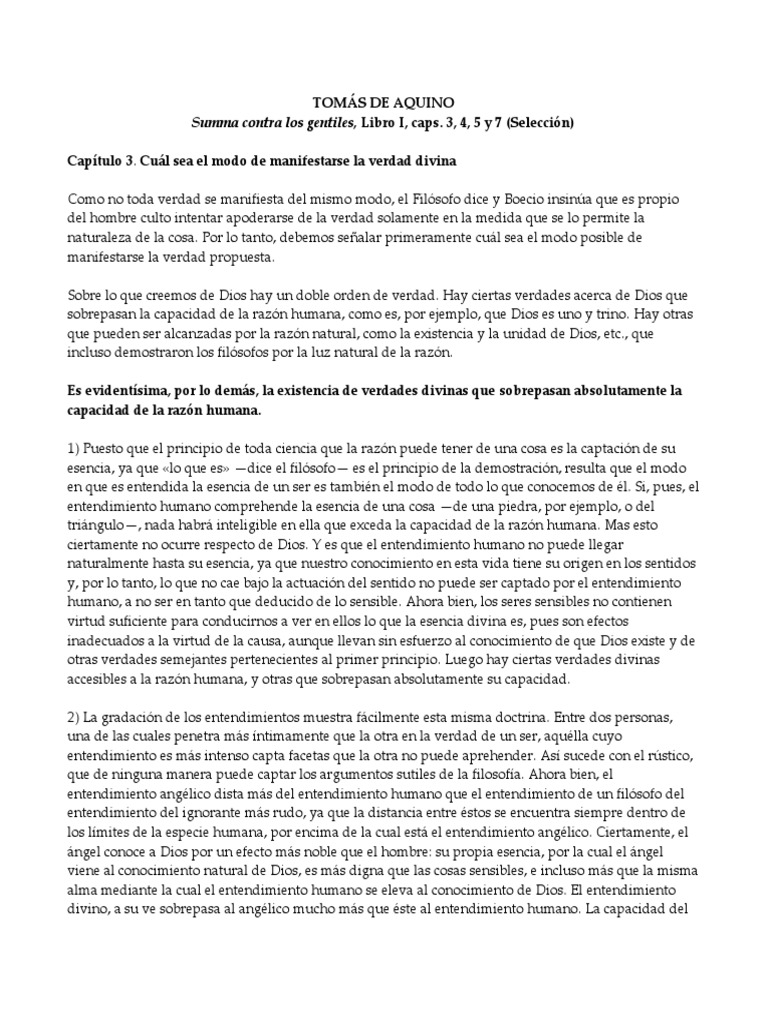 Summa Contra Los Gentiles, Libro 1, Caps. 3, 4, 5 y 7. | PDF | Verdad | Fe