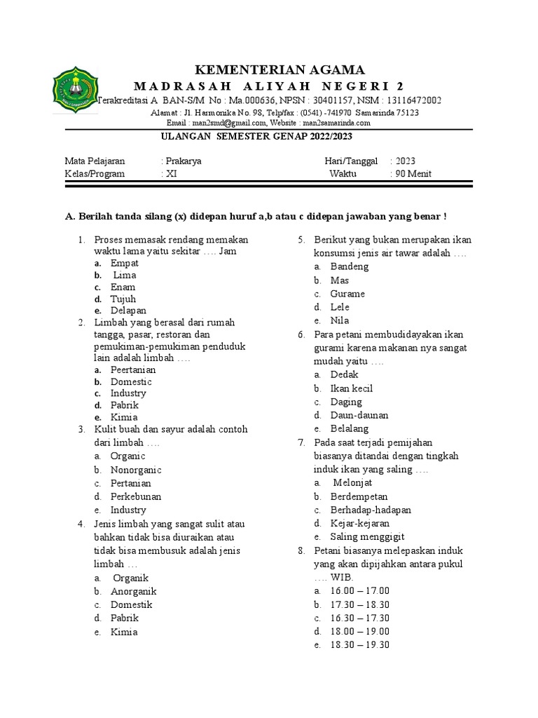 Soal Prakarya Kelas 11 Semester 2 2023 | PDF