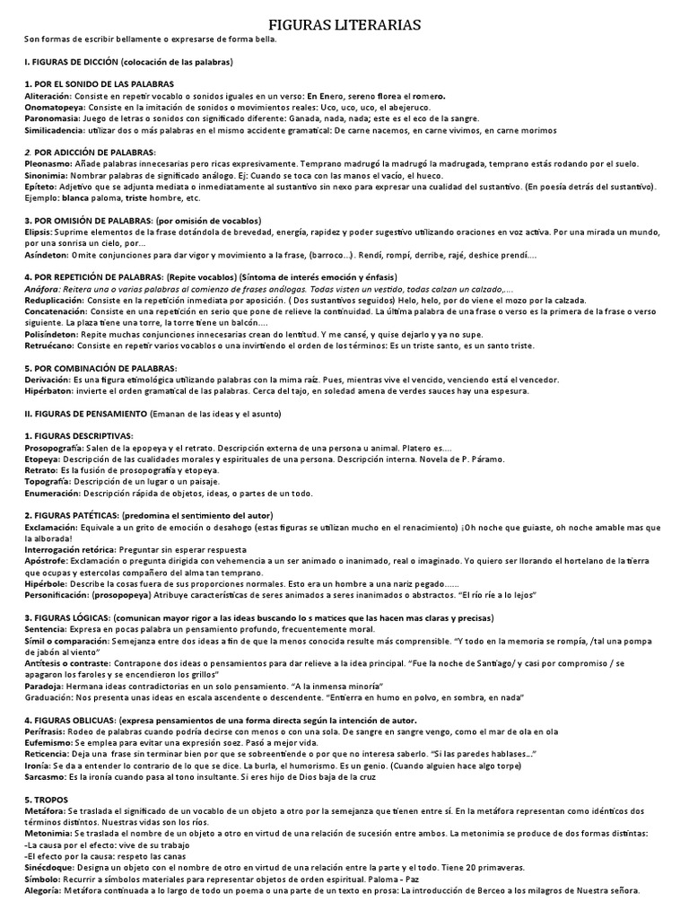 Figuras Literarias y Ejemplos | PDF | Recursos poéticos | Técnicas ...