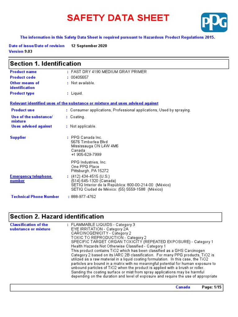 4190-6130c Primer SDS | PDF | Magnesium | Personal Protective Equipment