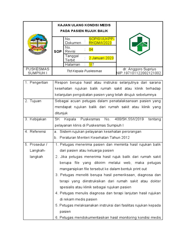 Sop Kajian Ulang Kondisi Medis Pada Pasien Rujuk Balik Pdf