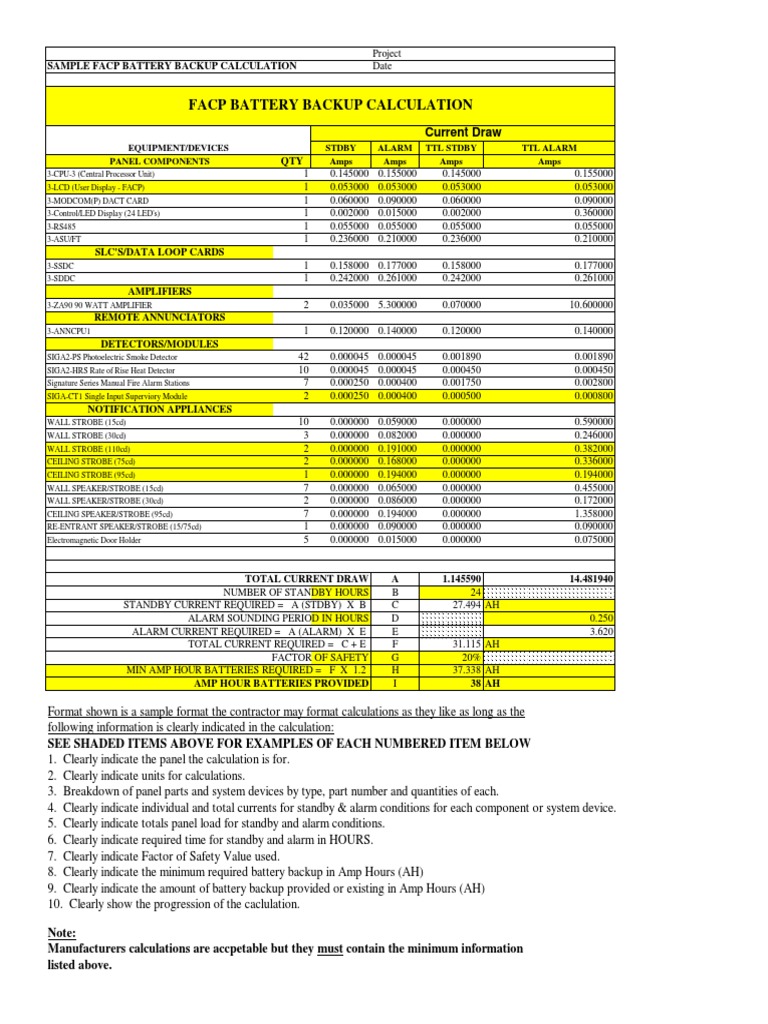 FACP Battery Backup Calculation Guide | PDF | Equipment | Electrical ...