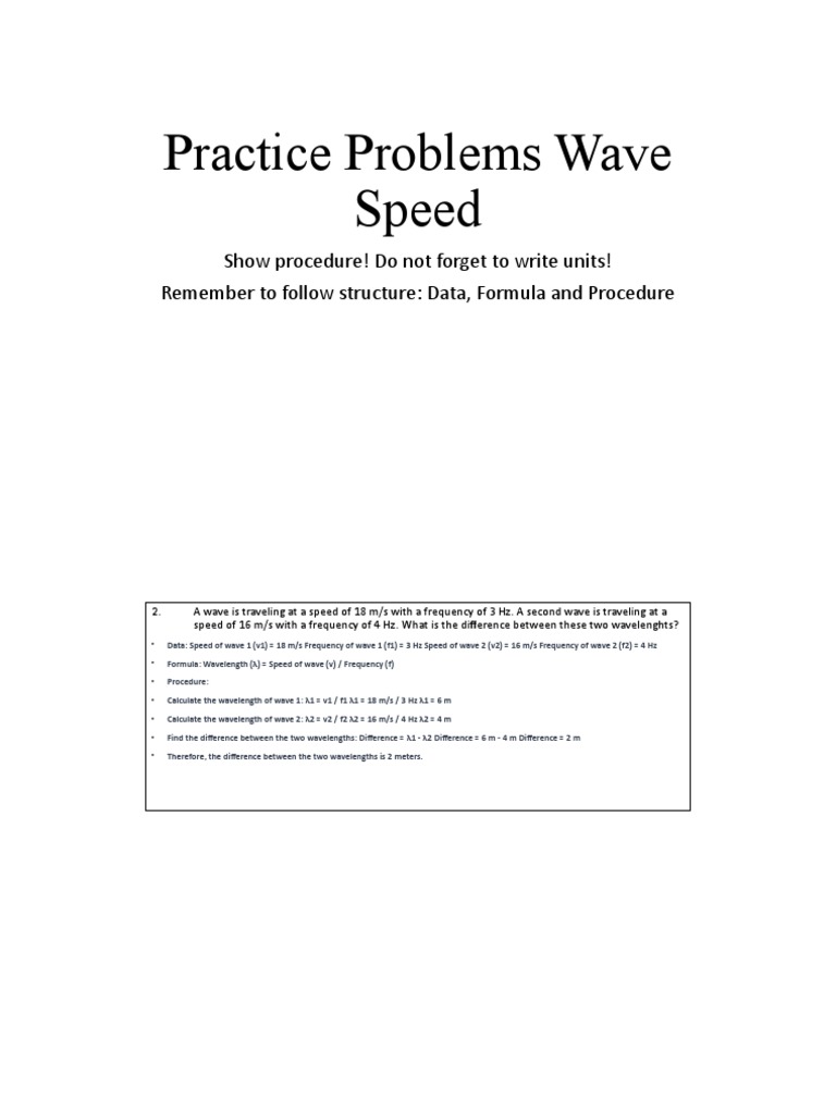 Practice Problems Wave Speed Apr20 | PDF