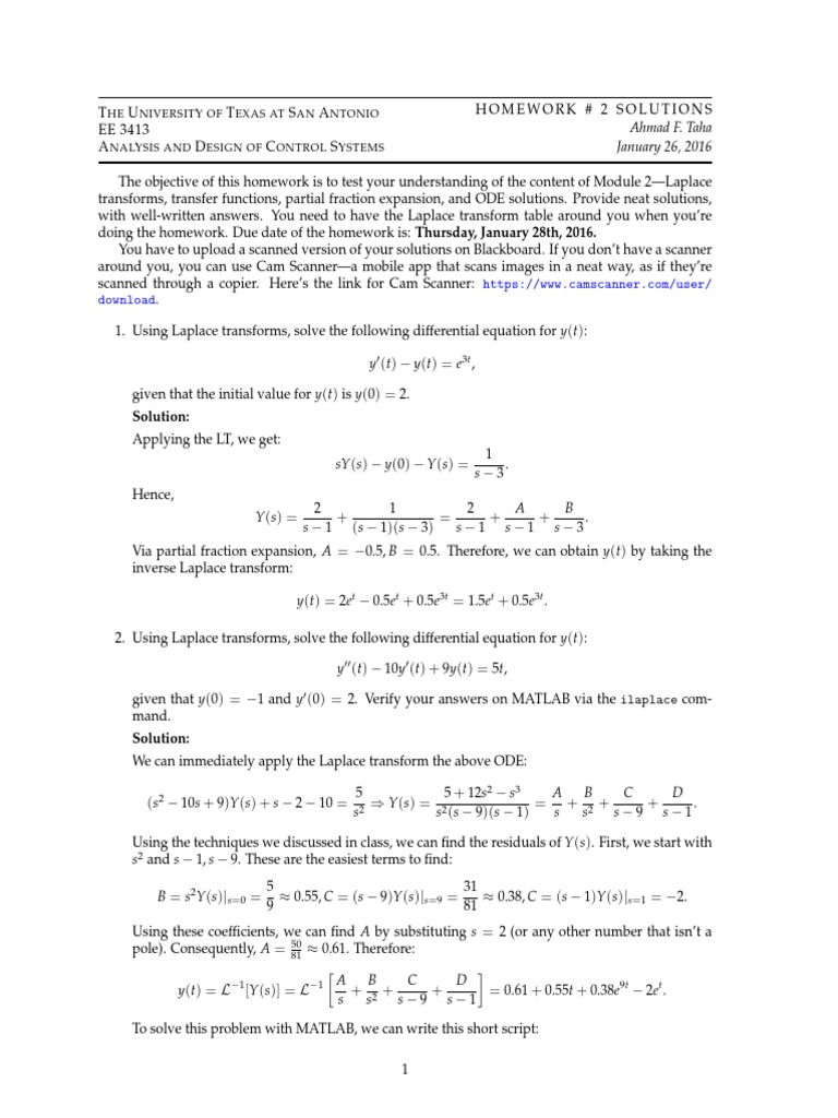 Homework 2 Sol | PDF | Laplace Transform | Mathematical Objects