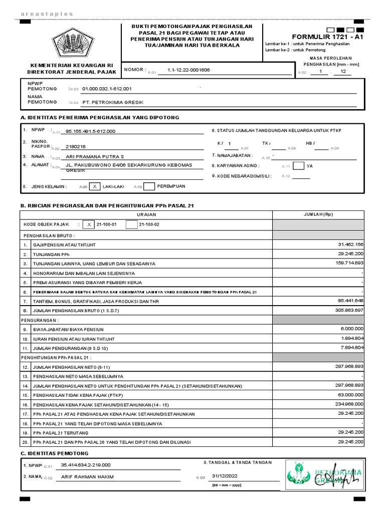 FORMULIR 1721 - A1: Areastaples | PDF