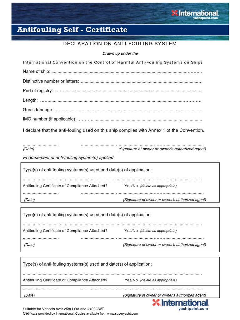 Antifouling Self Certificate - GBR - ENG | PDF | Shipping | Ships