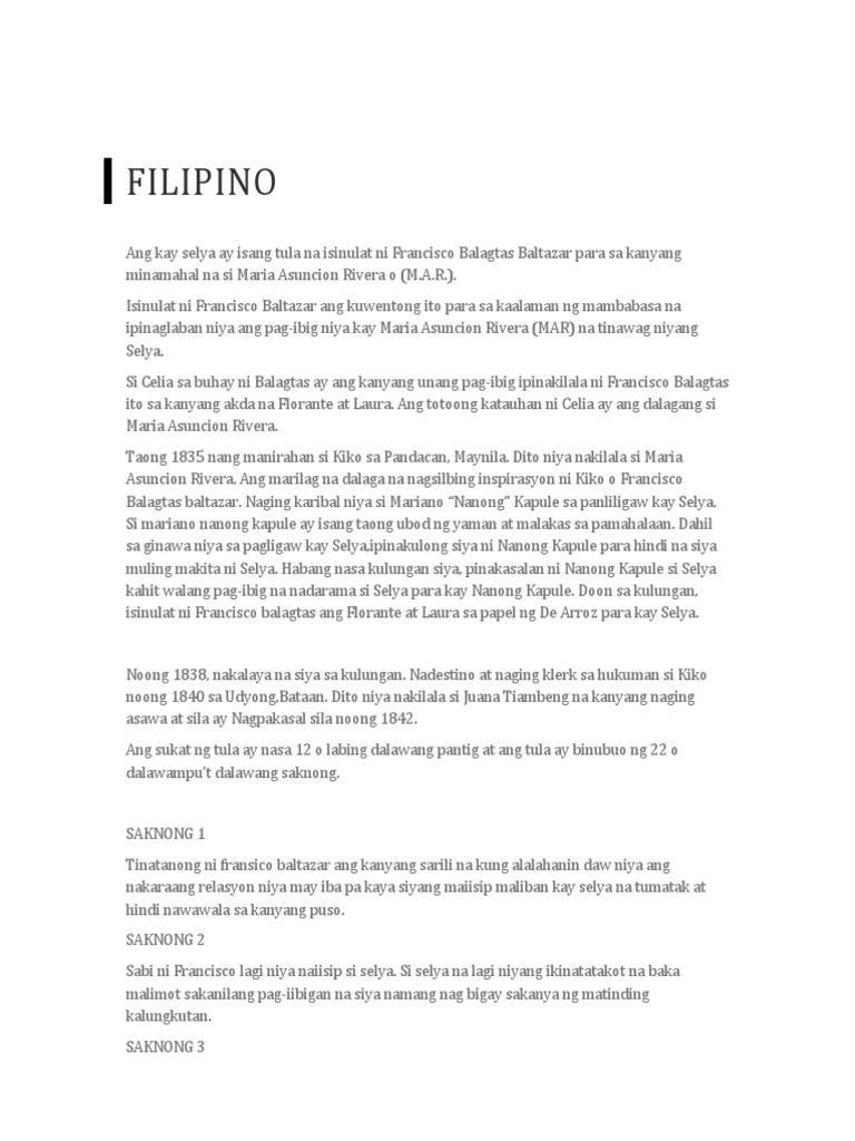 Kay Selya (Florante at Laura) | PDF Kay Selya (Florante at Laura) | PDF