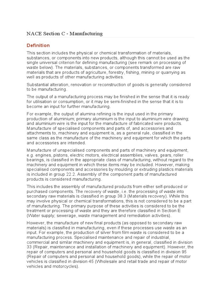 NACE Section C - Manufacturing | PDF | Pipe (Fluid Conveyance ...