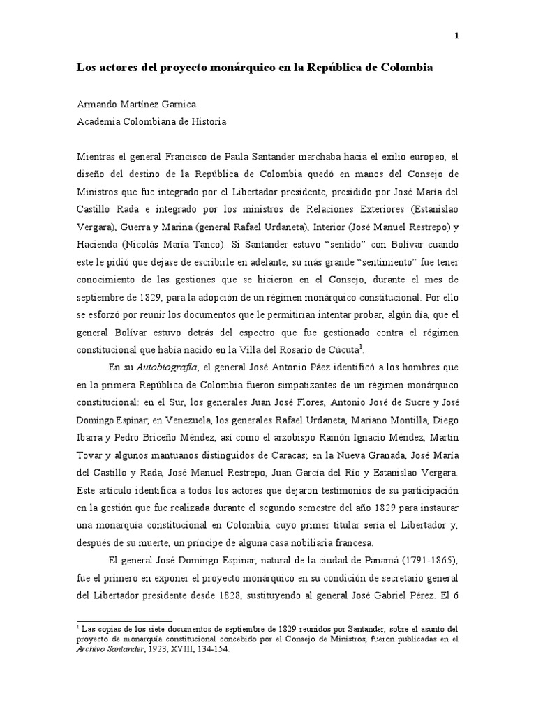 Proyecto Monárquico en Colombia 1829 | PDF | Colombia | Venezuela