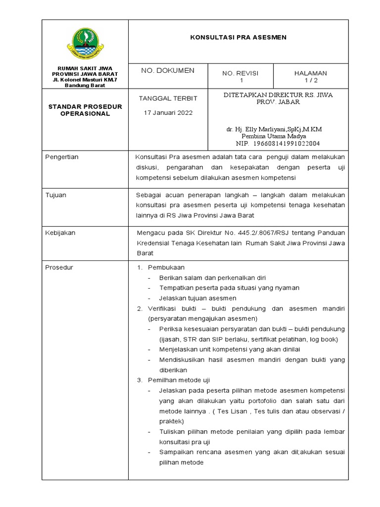 SOP Konsultasi Pra Asesmen | PDF