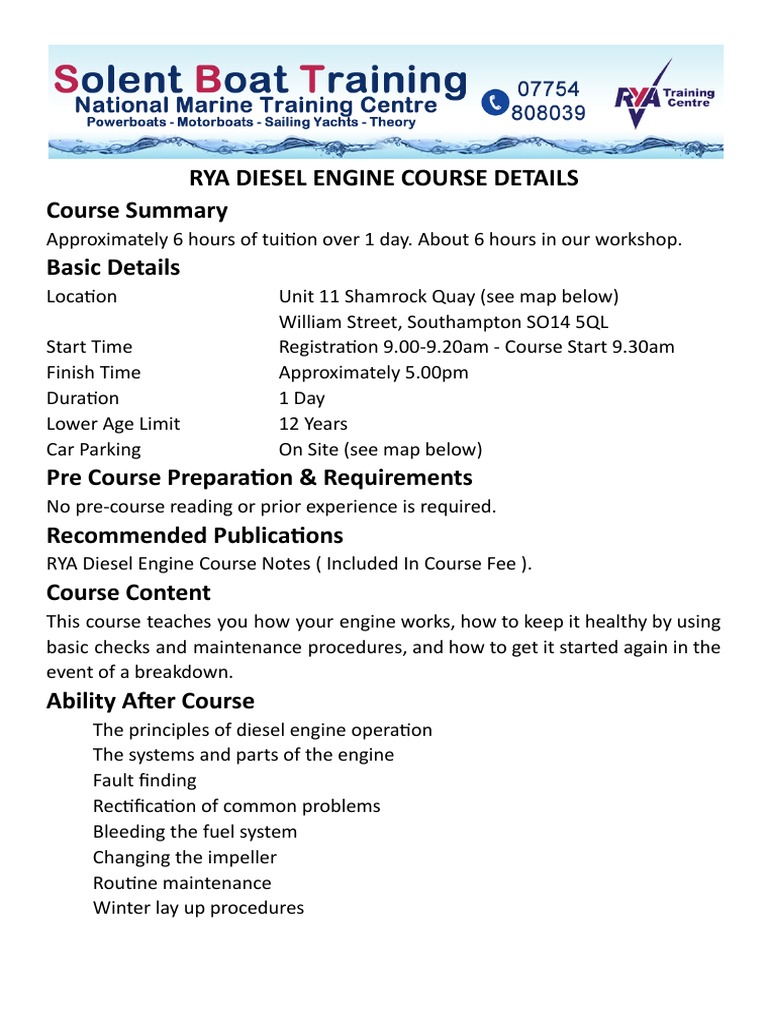 Rya Diesel Engine Course Details 2023 | PDF