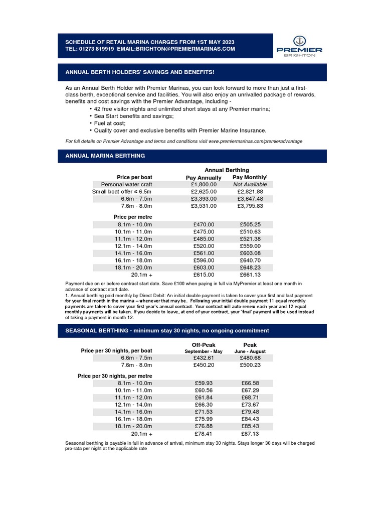 Brighton Marina Berthing Fees 2023 | PDF | Service Industries | Banking