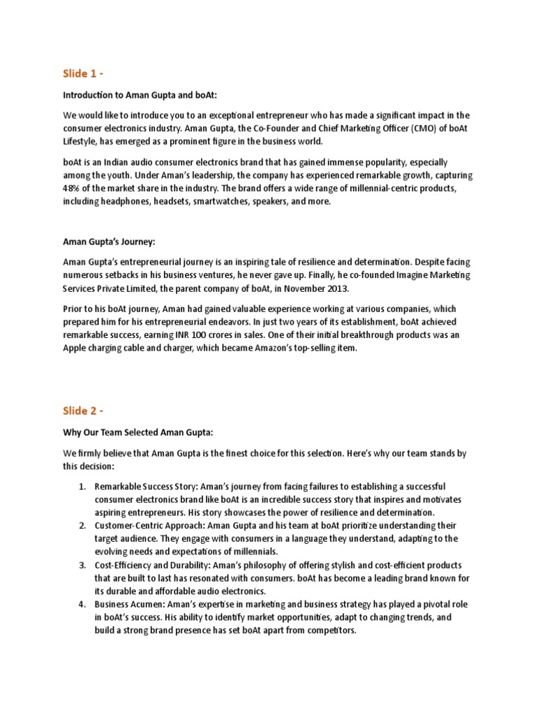 Speaking Script - Aman Gupta | PDF