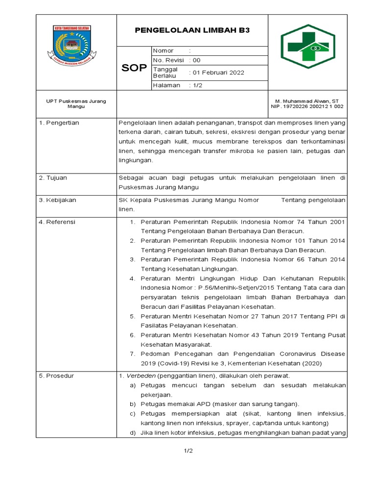 SOP Pengelolaan Linen | PDF