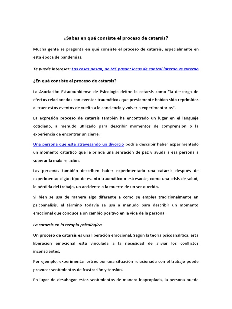 ¿Sabes en Qué Consiste El Proceso de Catarsis | PDF