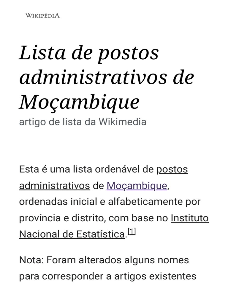 Lista de Postos Administrativos em Moçambique | PDF