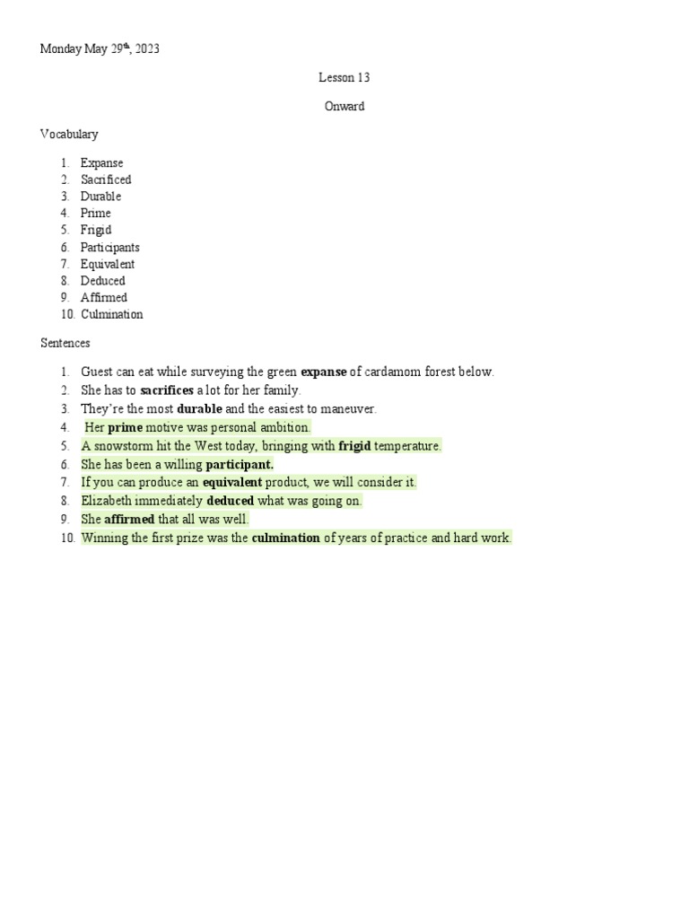 Sentences Lesson 13 Onward | PDF