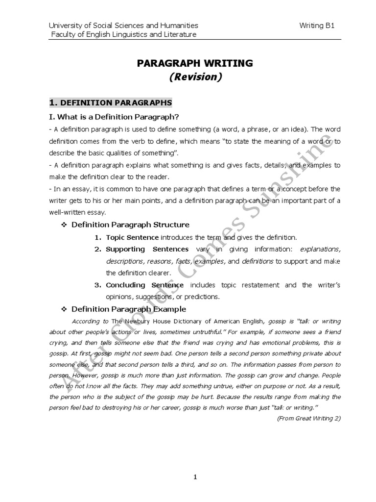 USSH Writing B1 Paragraph Writing Revision | PDF | Narrative | Definition