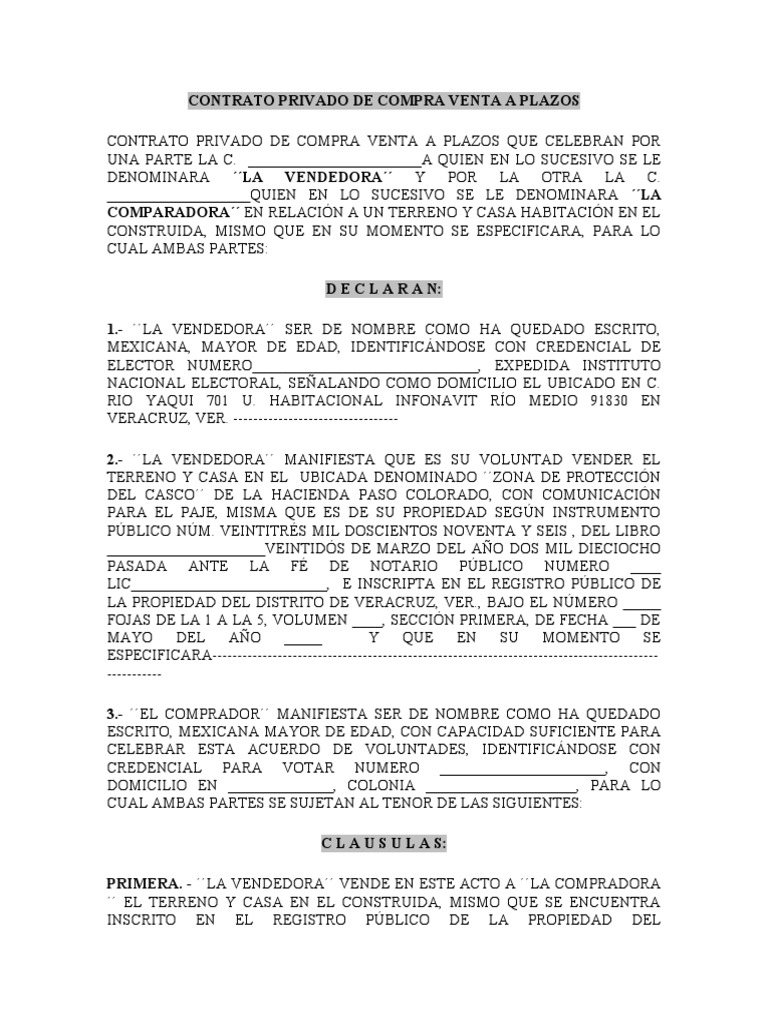 Contrato Privado de Compra Venta A Plazos | PDF
