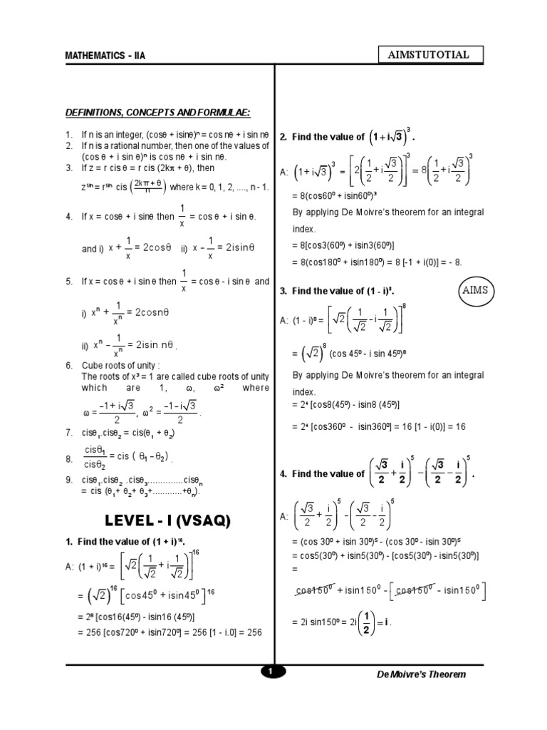 De Moivre's Theorem Explained | PDF | Mathematics | Abstract Algebra