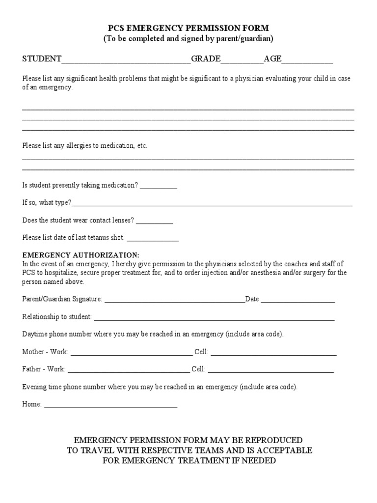 pcs emergency permission form - 21-22 | PDF
