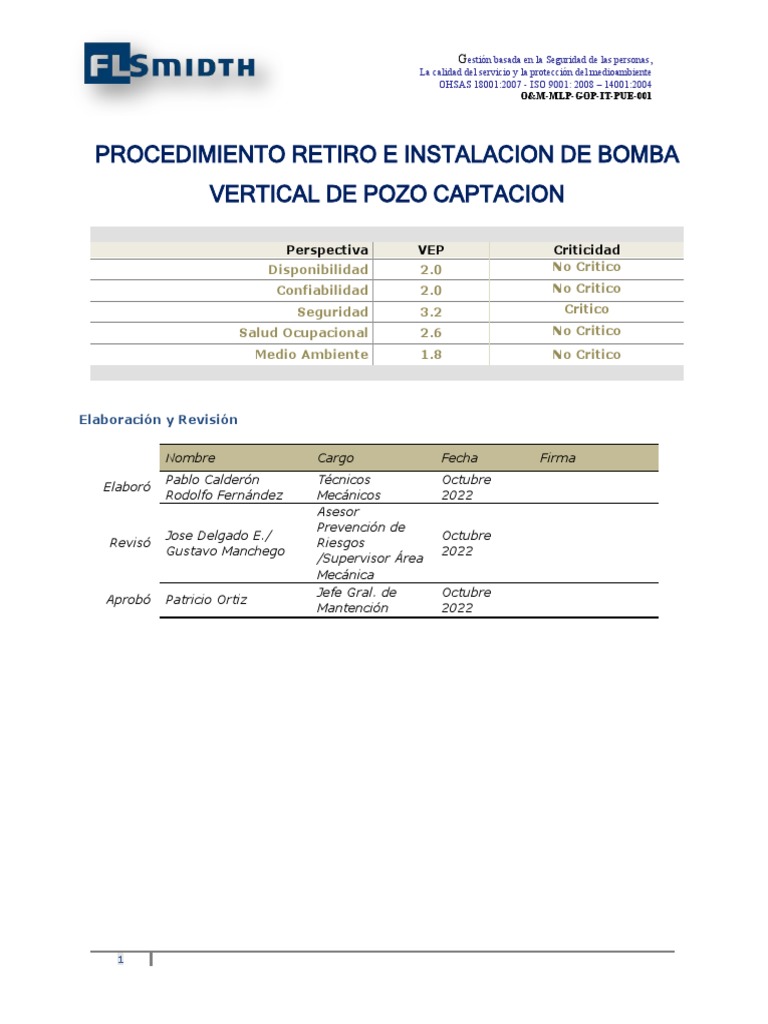 10-Retiro e Instalacion de Bomba Vertical de Pozo Captacion - O - M-Mlp ...