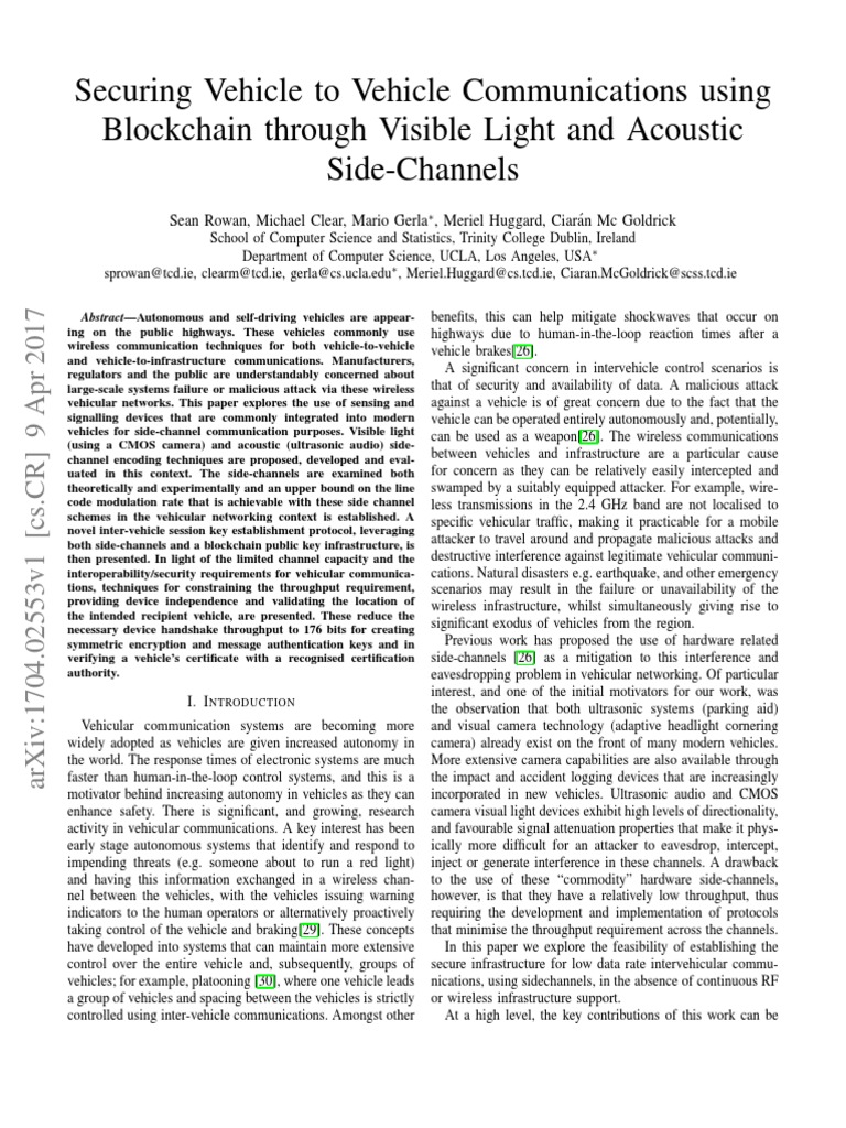 Securing Vehicle To Vehicle Communications Using Blockchain Through ... Securing Vehicle To Vehicle Communications Using Blockchain Through ...