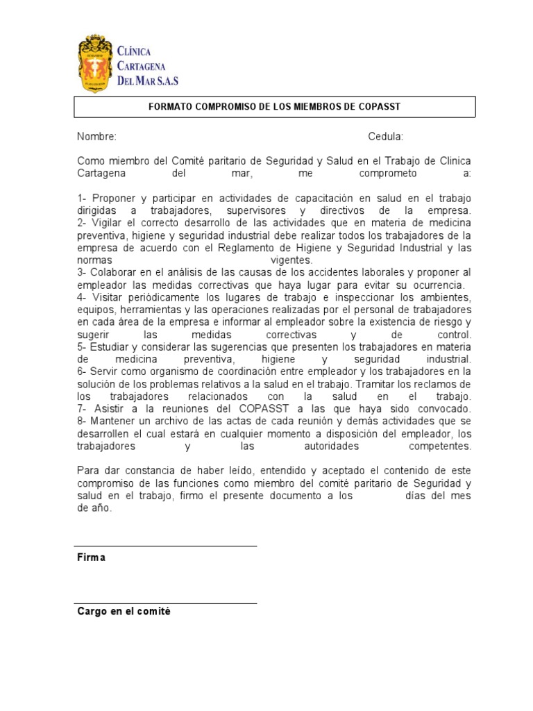 Formato Compromiso de Los Miembros de Copasst | PDF