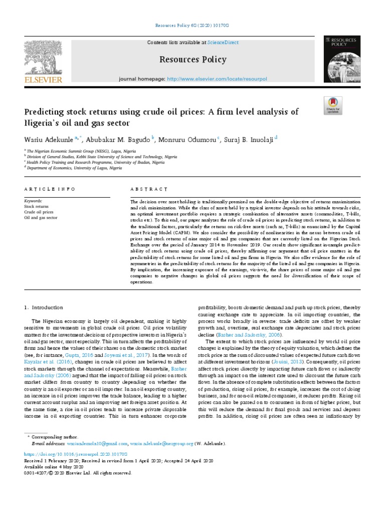 Predicting Stock Returns Using Crude Oil Pdf Stocks Price Of Oil