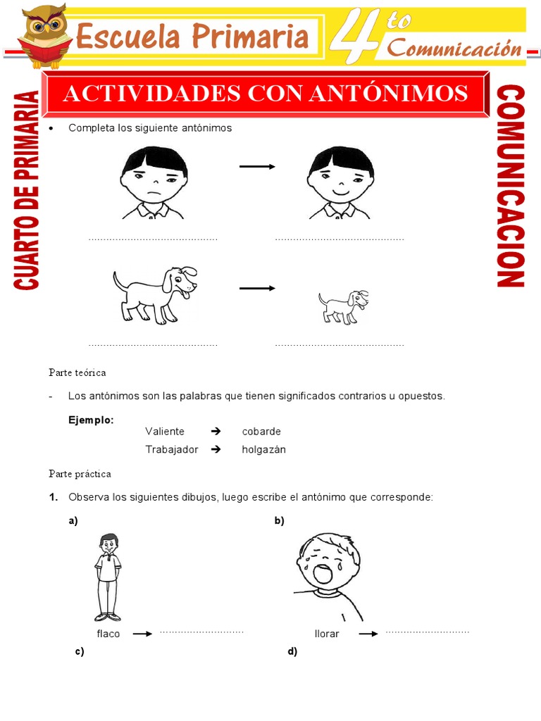 Actividades Con Antonimos para Cuarto de Primaria | PDF