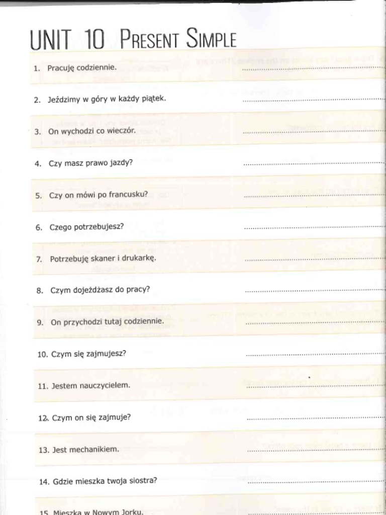 Present Simple Zdania Do Tłumaczenia | PDF